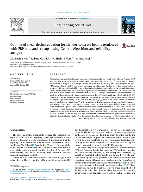 (PDF) Optimized shear design equation for slender concrete beams reinforced with FRP bars and ...