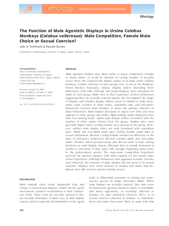 (PDF) The Function of Male Agonistic Displays in Ursine Colobus Monkeys ...