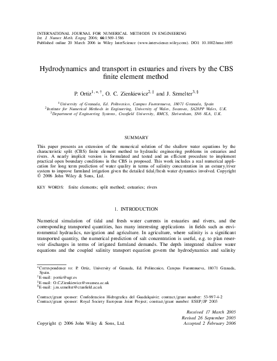(PDF) Hydrodynamics and transport in estuaries and rivers by the CBS finite element method ...