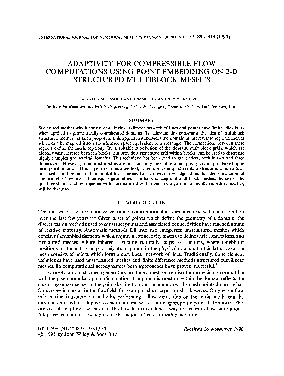Pdf Adaptivity For Compressible Flow Computations Using Point Embedding On 2 D Structured