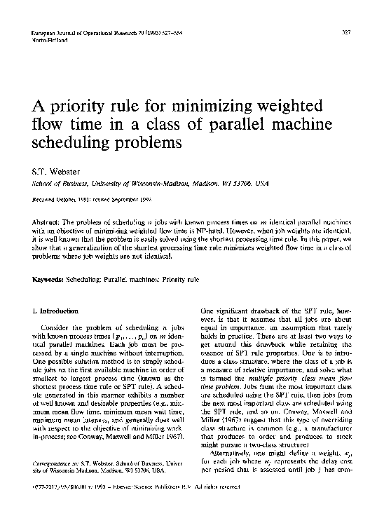 (PDF) A priority rule for minimizing weighted flow time in a class of parallel machine ...