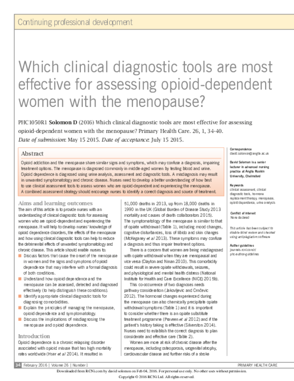 (PDF) The Clinical Institute Narcotic Assessment (CINA) Scale for ...