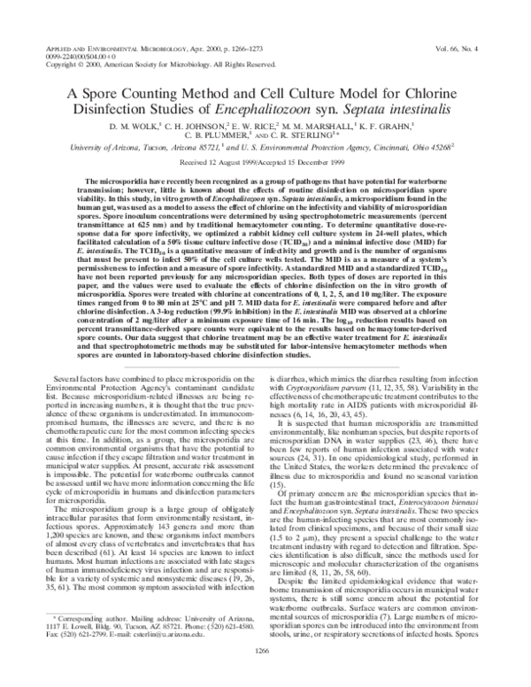(PDF) A Spore Counting Method and Cell Culture Model for Chlorine ...