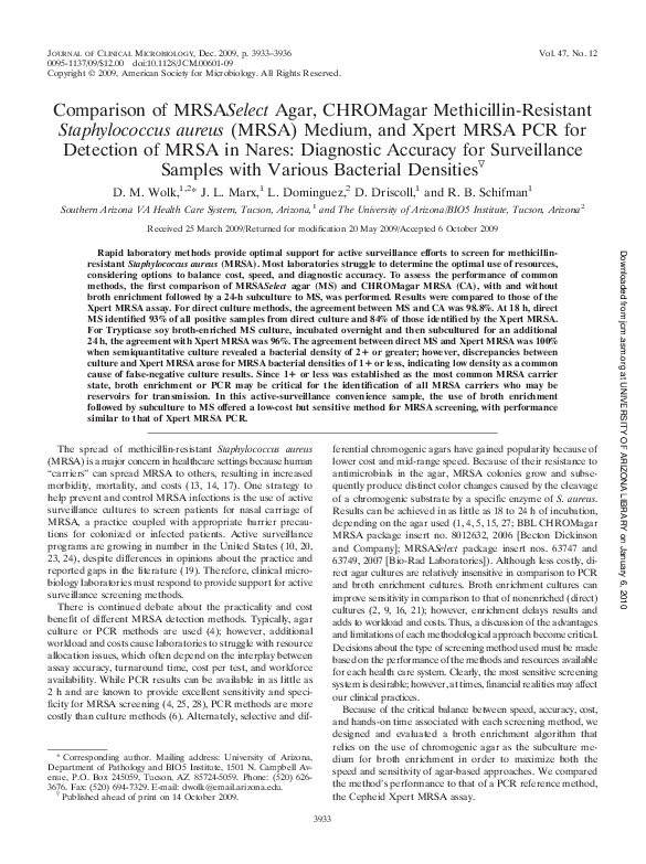 (PDF) Comparison of MRSASelect Agar, CHROMagar Methicillin-Resistant Staphylococcus aureus (MRSA ...