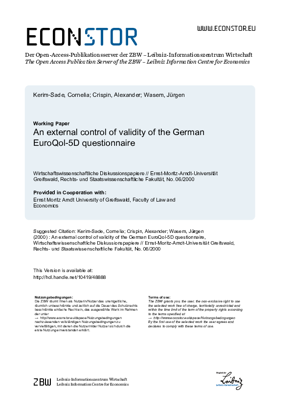 (PDF) An External Control of Validity of the German EuroQoL-5D ...