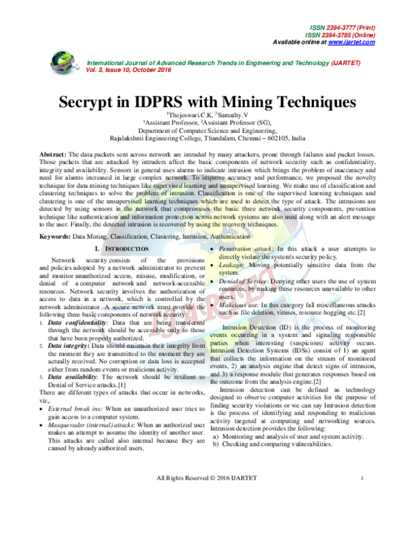 (PDF) Secrypt in IDPRS with Mining Techniques