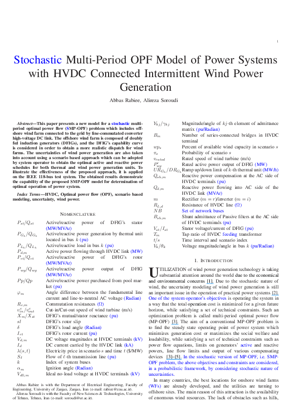 (PDF) Stochastic Multiperiod OPF Model of Power Systems With HVDC ...