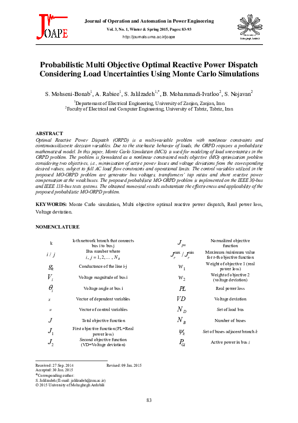 (PDF) Probabilistic Multi Objective Optimal Reactive Power Dispatch Considering Load ...