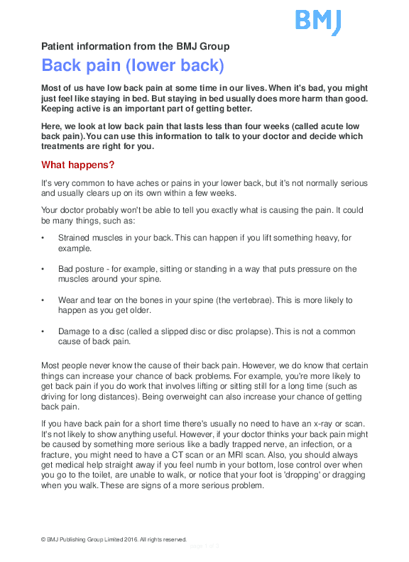 (PDF) Patient information from the BMJ Group Back pain (lower back