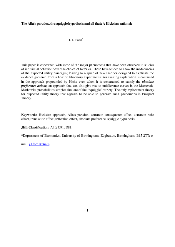 (PDF) The Allais paradox, the squiggle hypothesis and all that: A ...