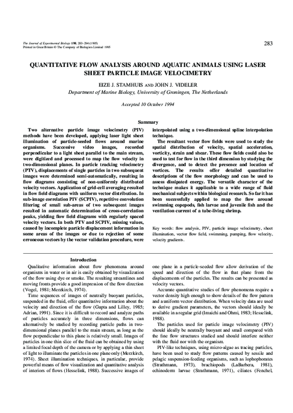 (PDF) Quantitative flow analysis around aquatic animals using laser ...