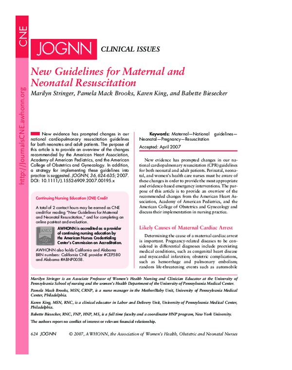 (PDF) New Guidelines for Maternal and Neonatal Resuscitation