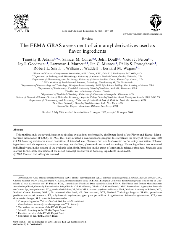 (PDF) The FEMA GRAS assessment of cinnamyl derivatives used as flavor ...