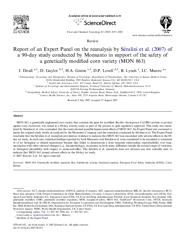 (PDF) Report of an Expert Panel on the reanalysis by Seralini et al ...