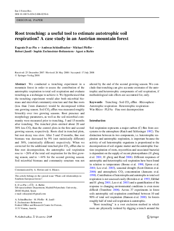 (PDF) Root trenching: a useful tool to estimate autotrophic soil respiration? A case study in an ...