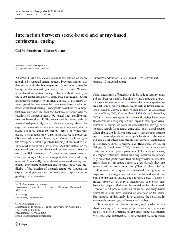 Pdf Interaction Between Scene Based And Array Based Contextual Cueing