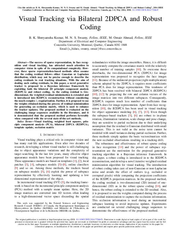 Pdf Visual Tracking Via Bilateral 2dpca And Robust Coding 