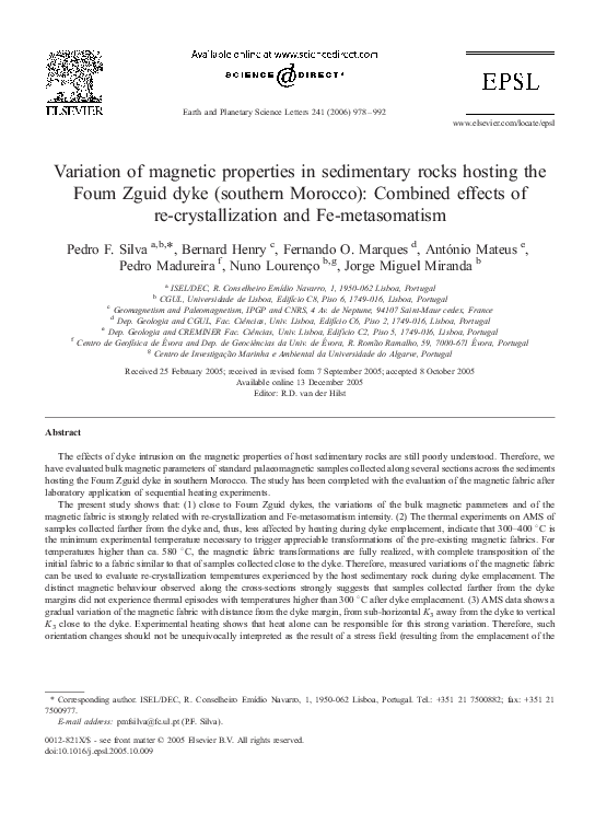 (PDF) Variation of magnetic properties in sedimentary rocks hosting the ...