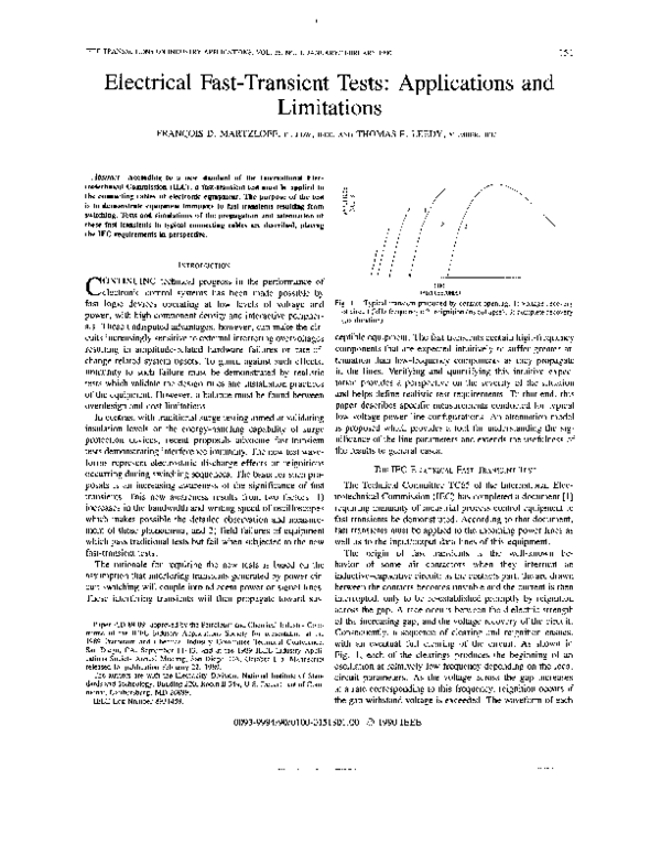 (PDF) Electrical fast transient tests: applications and limitations