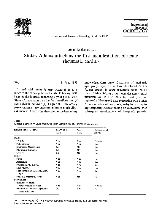 (PDF) Stokes Adams attack as the first manifestation of acute rheumatic ...