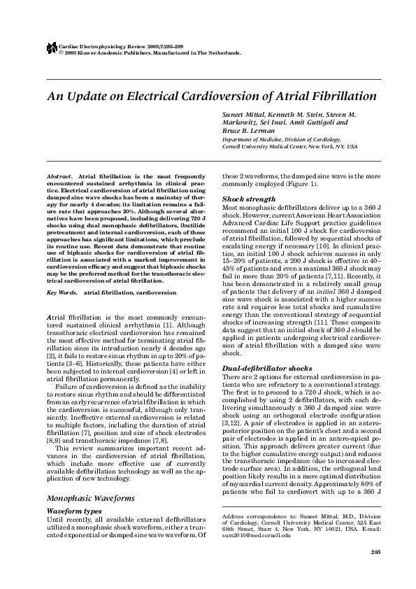 (PDF) An Update on Electrical Cardioversion of Atrial Fibrillation