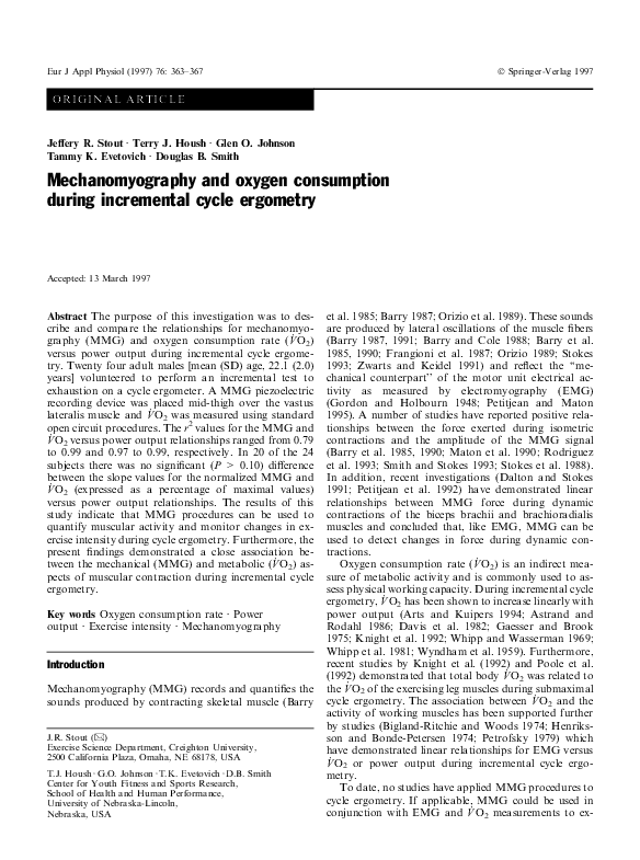(PDF) Mechanomyography and oxygen consumption during incremental cycle ...