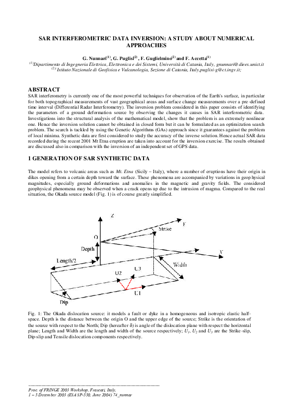 (PDF) Sar Interferometric Data Inversion: A Study about Numerical Approaches