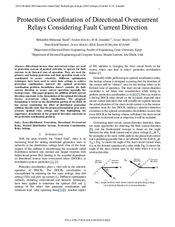 Pdf Protection Coordination Of Directional Overcurrent Relays Considering Fault Current Direction