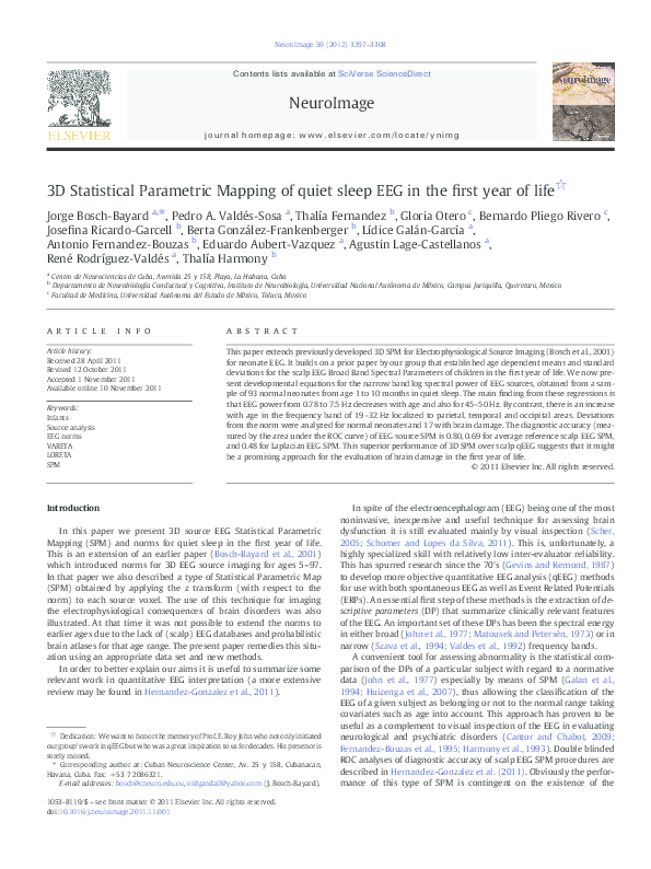 (PDF) 3D Statistical Parametric Mapping of quiet sleep EEG in the first year of life