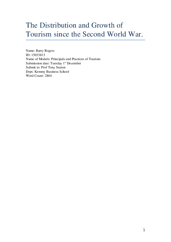 (DOC) The Distribution and Growth of Tourism since the Second World War