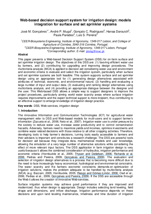 Pdf Web Based Decision Support System For Irrigation Design Models