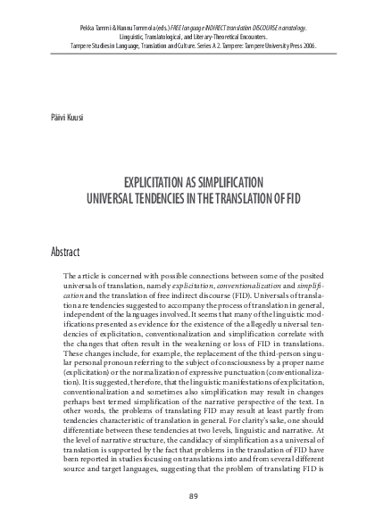 (PDF) Explicitation as simplification. Universal tendencies in the ...