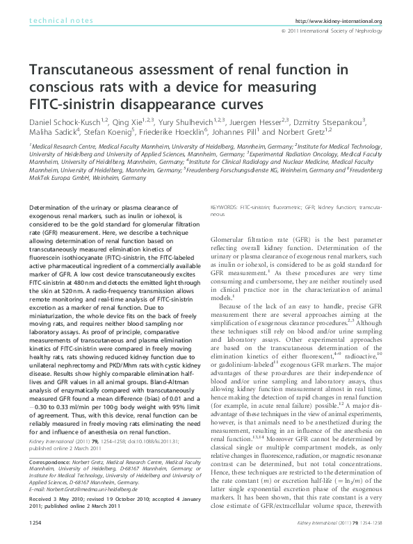 (PDF) Transcutaneous assessment of renal function in conscious rats ...