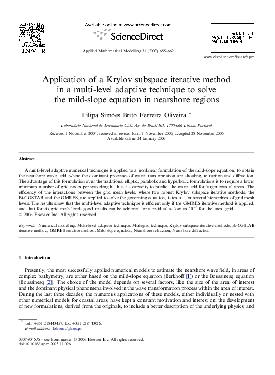 Pdf Application Of A Krylov Subspace Iterative Method In A Multi