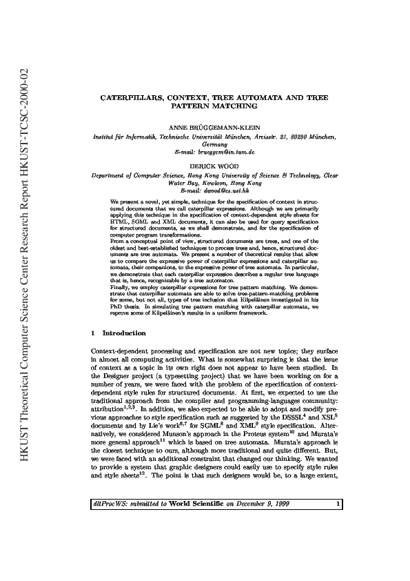 (PDF) Caterpillars, context, tree automata and tree pattern matching