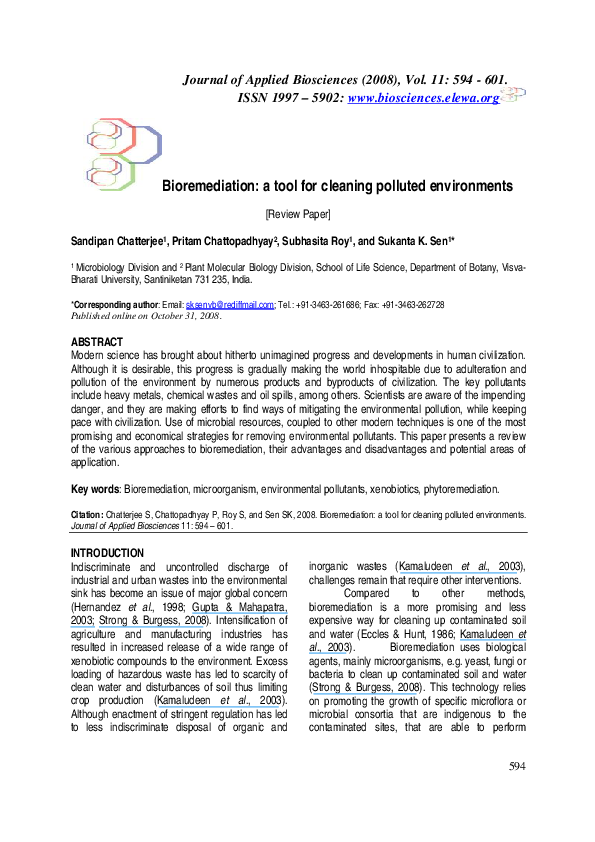 (PDF) Bioremediation: a tool for cleaning polluted environments