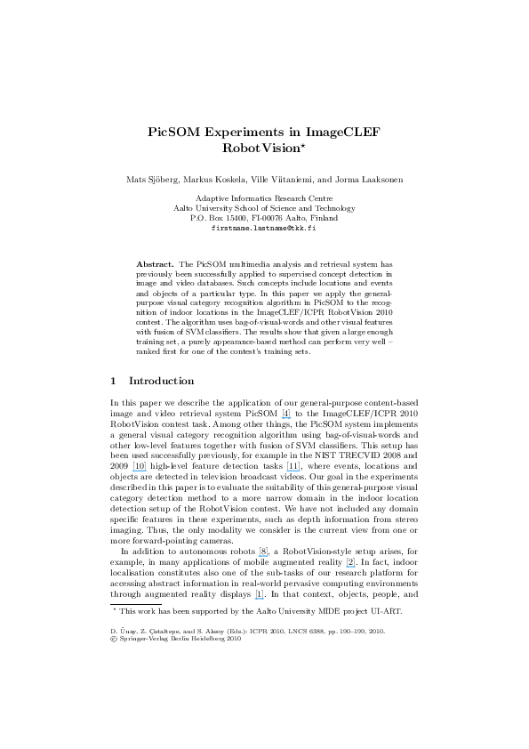 (PDF) PicSOM Experiments in ImageCLEF RobotVision