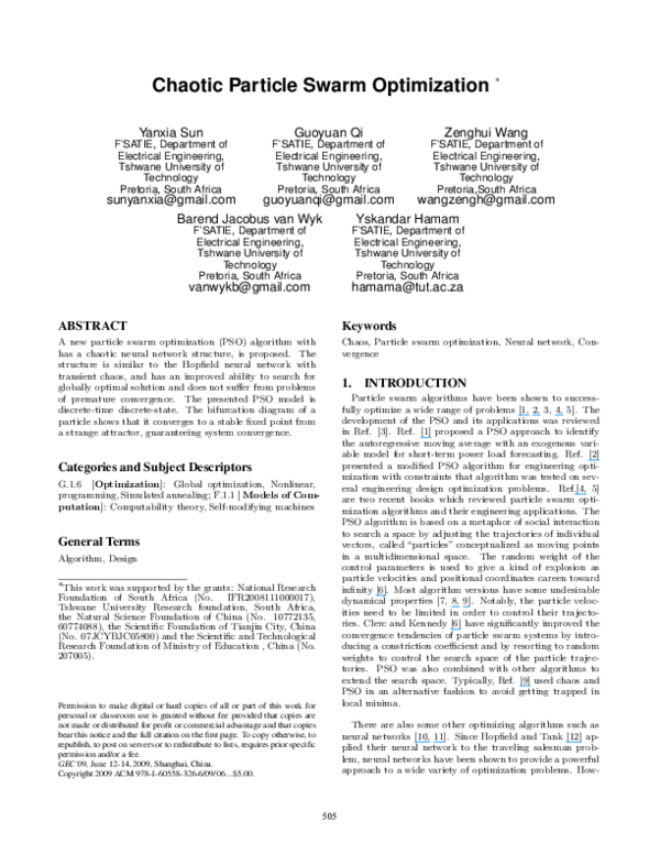 (PDF) Chaotic particle swarm optimization | Yanxia Sun - Academia.edu