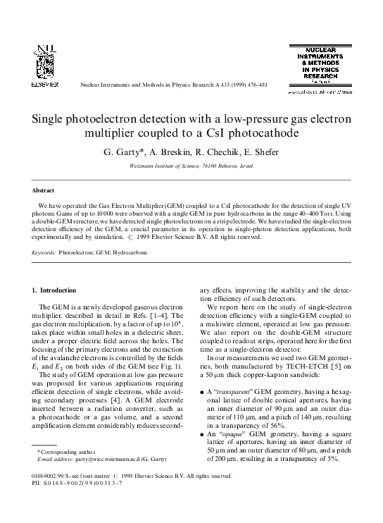 (PDF) Single photoelectron detection with a low-pressure gas electron ...