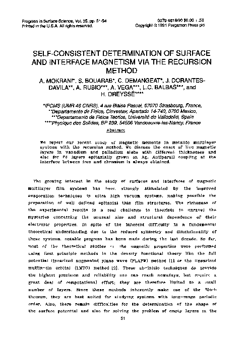 (PDF) Self-consistent determination of surface and interface magnetism via the recursion method ...