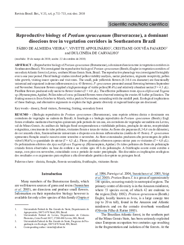 (PDF) Reproductive biology of Protium spruceanum(Burseraceae), a ...