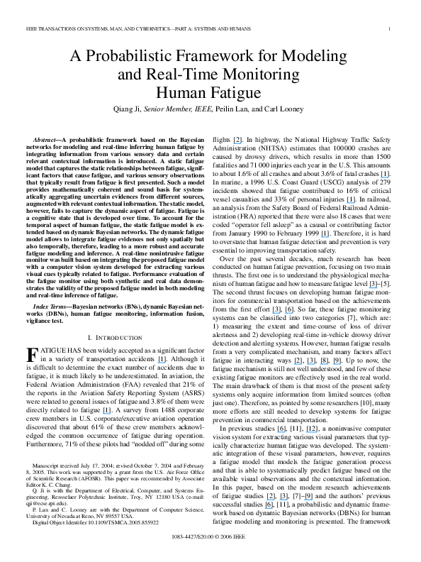 (PDF) A probabilistic framework for modeling and real-time monitoring human fatigue