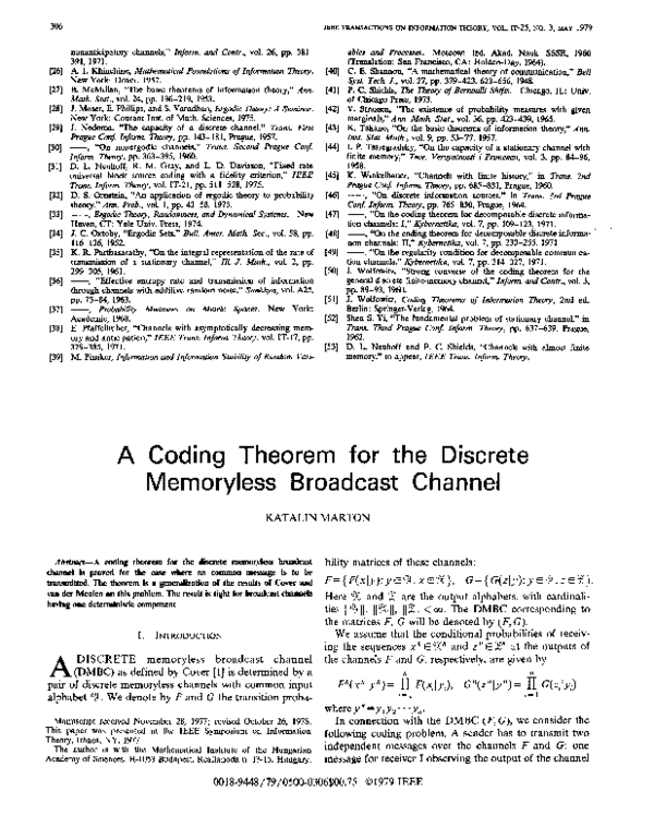 (PDF) A coding theorem for the discrete memoryless broadcast channel