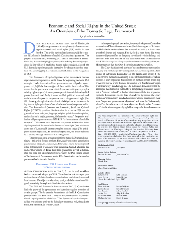 (PDF) Economic and Social Rights in the United States: An Overview of ...