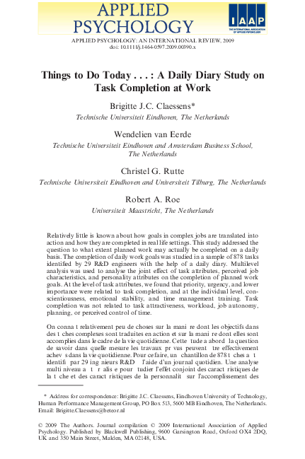 (PDF) Things to do today...: a daily diary study on task completion at work