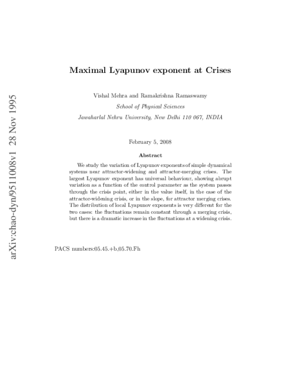 (PDF) Maximal Lyapunov exponent at crises