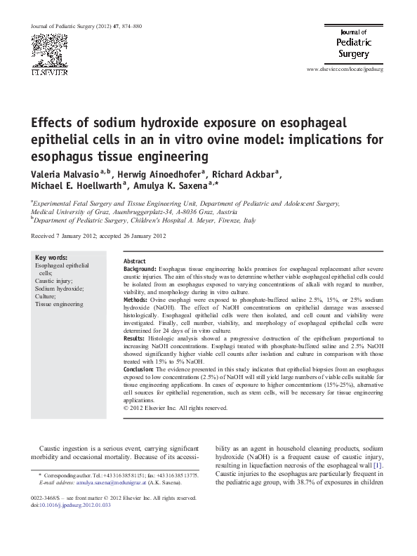 (PDF) Effects of sodium hydroxide exposure on esophageal epithelial ...