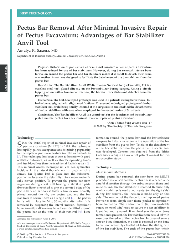 (PDF) Pectus Bar Removal After Minimal Invasive Repair of Pectus ...