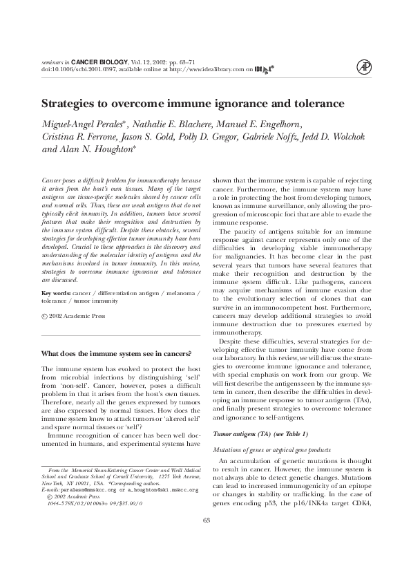 (PDF) Strategies to overcome immune ignorance and tolerance