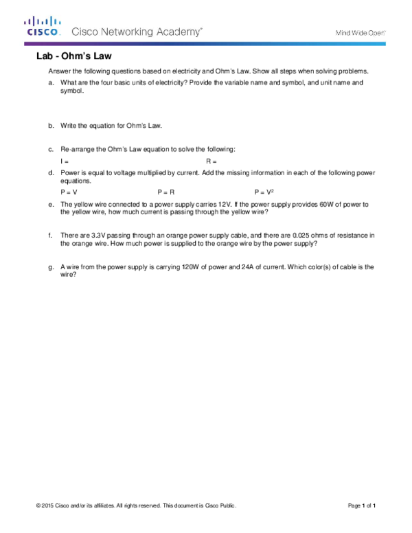 cisco networking academy lab ohms law